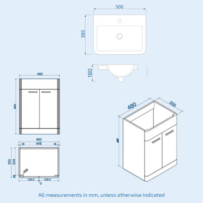 Nes Home 500mm Freestanding Grey Basin Vanity & 350mm Wall Hung Tall ...