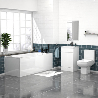 Nes Home 500mm Handleless White Vanity, Rimless Square Toilet And Bath