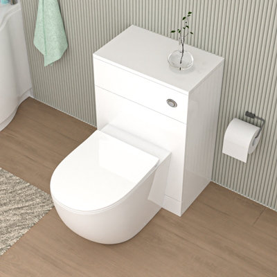 Nes Home 500mm WC Unit & D Shape Rimless Round Back To Wall Toilet With ...