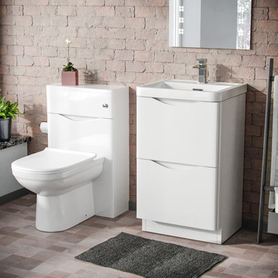 Nes Home 500mm White 2 Drawer Vanity Cabinet with Basin and WC Toilet ...