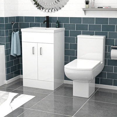 Nes Home 500mm White Basin Vanity & Square Rimless Close Coupled Toilet