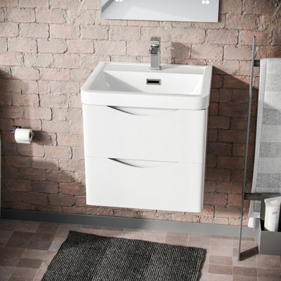 Nes Home 500mm White Wall Hung Basin Vanity Unit 2 Drawer Bathroom ...