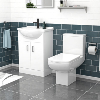 Nes Home 550mm White Basin Vanity & Square Rimless Close Coupled Toilet