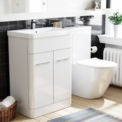 Nes Home 600mm Basin Vanity Unit & Close Coupled Toilet Bathroom Suite ...