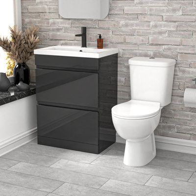Nes Home 600mm Dark Grey 2 Drawers Handleless Basin Vanity Close ...