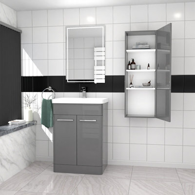 Nes Home 600mm Freestanding Grey Basin Vanity & 350mm Wall Hung Tall ...