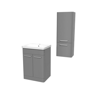 Nes Home 600mm Freestanding Grey Basin Vanity & 350mm Wall Hung Tall ...