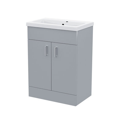 Nes Home 600mm Freestanding Grey Vanity Unit With Basin