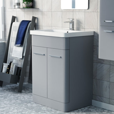Nes Home 600mm Freestanding Matte Grey Basin Vanity & 350mm Wall Hung ...
