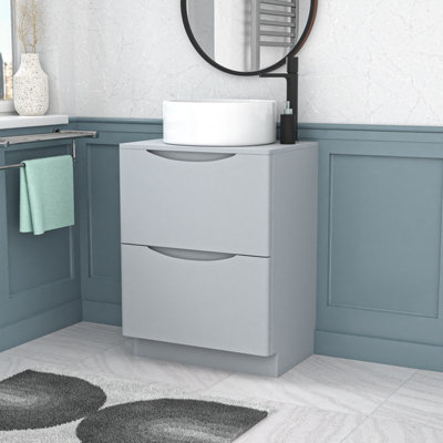 Nes Home 600mm Freestanding Matte Grey Vanity Unit Round Basin