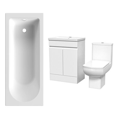Nes Home 600mm Handleless White Vanity, Rimless Square Toilet And Bath