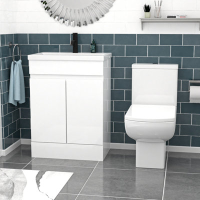 Nes Home 600mm Handleless White Vanity, Rimless Square Toilet And Bath