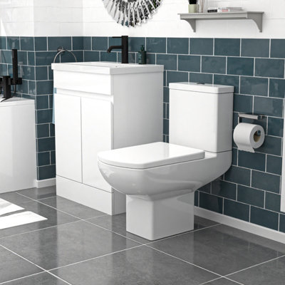 Nes Home 600mm Handleless White Vanity, Rimless Square Toilet And Bath