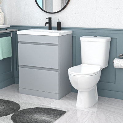 Nes Home 600mm Matte Grey 2 Drawers Handleless Basin Vanity Close ...