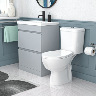 Nes Home 600mm Matte Grey 2 Drawers Handleless Basin Vanity Close ...