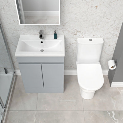 Nes Home 600mm Matte Grey Basin Vanity & Close Coupled Rimless Toilet