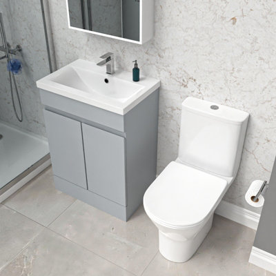 Nes Home 600mm Matte Grey Basin Vanity & Close Coupled Rimless Toilet