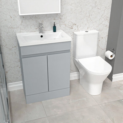 Nes Home 600mm Matte Grey Basin Vanity & Close Coupled Rimless Toilet