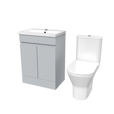 Nes Home 600mm Matte Grey Basin Vanity & Close Coupled Rimless Toilet