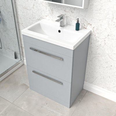 Nes Home 600mm Matte Grey Freestanding 2 Drawer Vanity Basin Unit