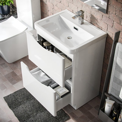 Nes Home 600mm White Basin Vanity Unit 2 Drawer Bathroom Storage ...