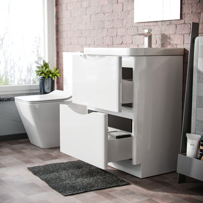 Nes Home 600mm White Basin Vanity Unit 2 Drawer Bathroom Storage ...