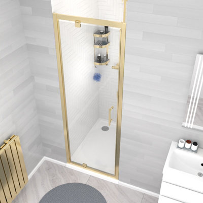 Nes Home 700 x 1850mm Shower Enclosure Pivot Door Brushed Brass