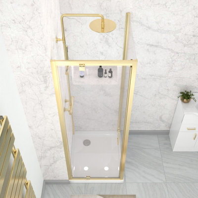 Nes Home 700 x 700mm Pivot Door Shower Enclosure & Side Panel Brushed Brass