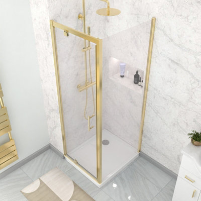 Nes Home 700 x 700mm Pivot Door Shower Enclosure & Side Panel Brushed Brass