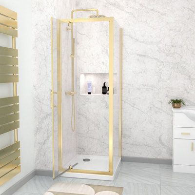 Nes Home 700 x 700mm Pivot Door Shower Enclosure & Side Panel Brushed Brass