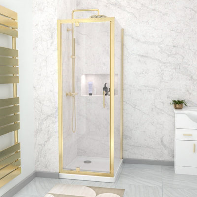 Nes Home 760 x 700mm Pivot Door Shower Enclosure & Side Panel Brushed Brass