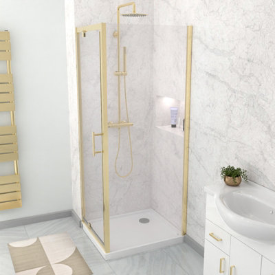 Nes Home 760 x 700mm Pivot Door Shower Enclosure & Side Panel Brushed Brass