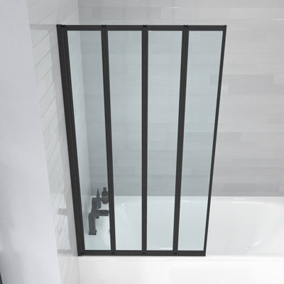 Nes Home 800 x 1400 mm 4 Fold Door Bath Shower Screen Black Frame
