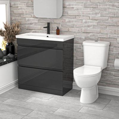 Nes Home 800mm Dark Grey 2 Drawers Handleless Basin Vanity Close ...