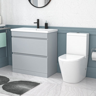 Nes Home 800mm Matte Grey Handleless Drawers Basin Vanity Close Coupled ...