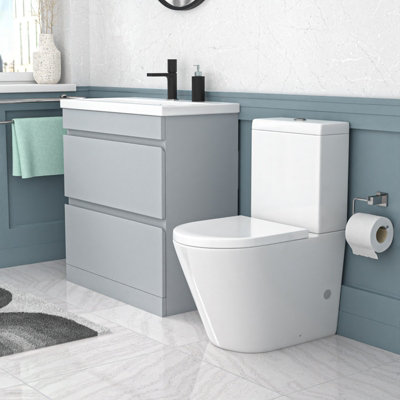 Nes Home 800mm Matte Grey Handleless Drawers Basin Vanity Close Coupled ...