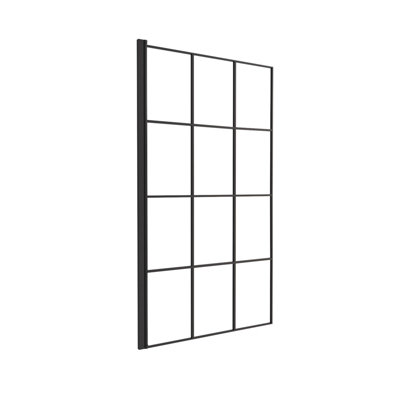 Nes Home 800mm Square Bath Screen Black Profile With Grid Glass Reversible