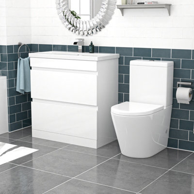Nes Home 800mm White Drawers Handleless Basin Vanity Round Close ...