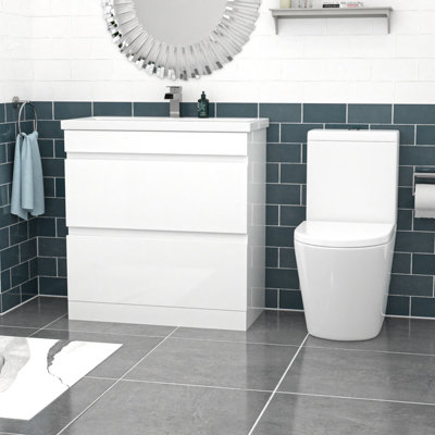 Nes Home 800mm White Drawers Handleless Basin Vanity Round Close ...