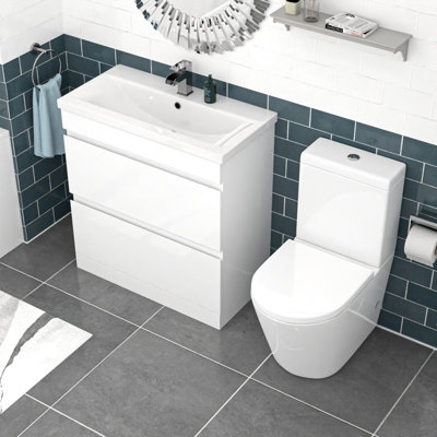 Nes Home 800mm White Drawers Handleless Basin Vanity Round Close ...