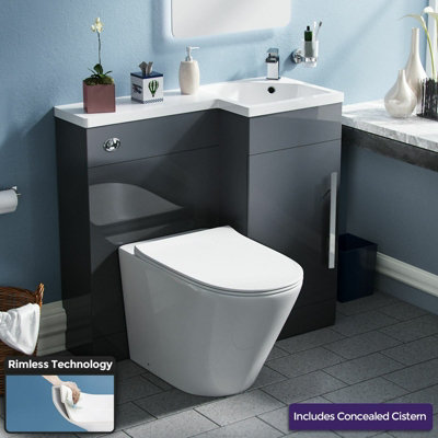Nes Home 900mm Dark Grey RH Vanity Unit Basin with Toilet WC ...