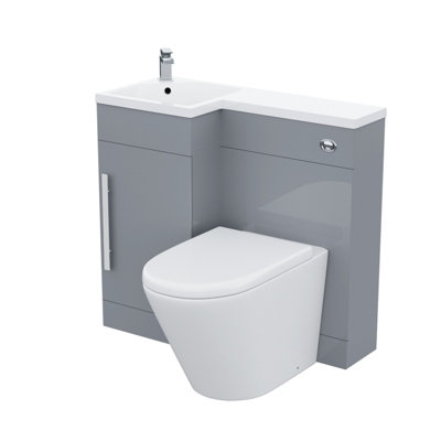 Nes Home 900mm Light Grey Left Hand WC Vanity Unit Sink Toilet Suite ...