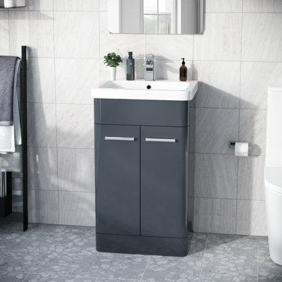 Nes Home Afern 500mm Vanity Unit Cabinet and Wash Basin Anthracite