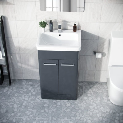 Nes Home Afern 500mm Vanity Unit Cabinet and Wash Basin Anthracite