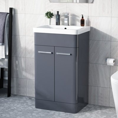 Nes Home Afern 500mm Vanity Unit Cabinet and Wash Basin Steel Grey