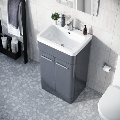 Nes Home Afern 500mm Vanity Unit Cabinet and Wash Basin Steel Grey
