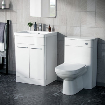 Nes Home Afern 600mm Vanity Basin Unit, WC Unit & Elso Back to Wall ...