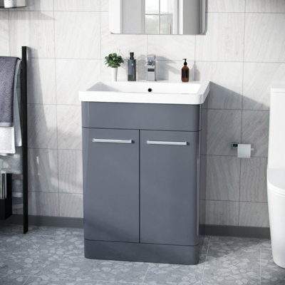 Nes Home Afern 600mm Vanity Unit Cabinet and Wash Basin Steel Grey