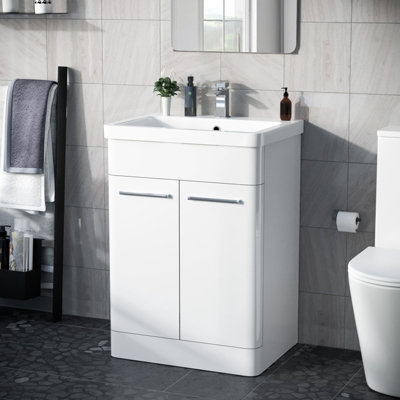 Nes Home Afern 600mm Vanity Unit Cabinet and Wash Basin White