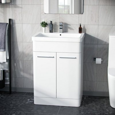 Nes Home Afern 600mm Vanity Unit Cabinet and Wash Basin White